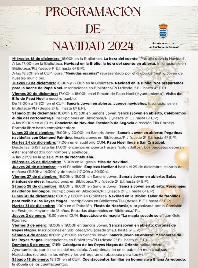 Navidad 2024 en San Cristóbal de Segovia - Eventos de Segovia