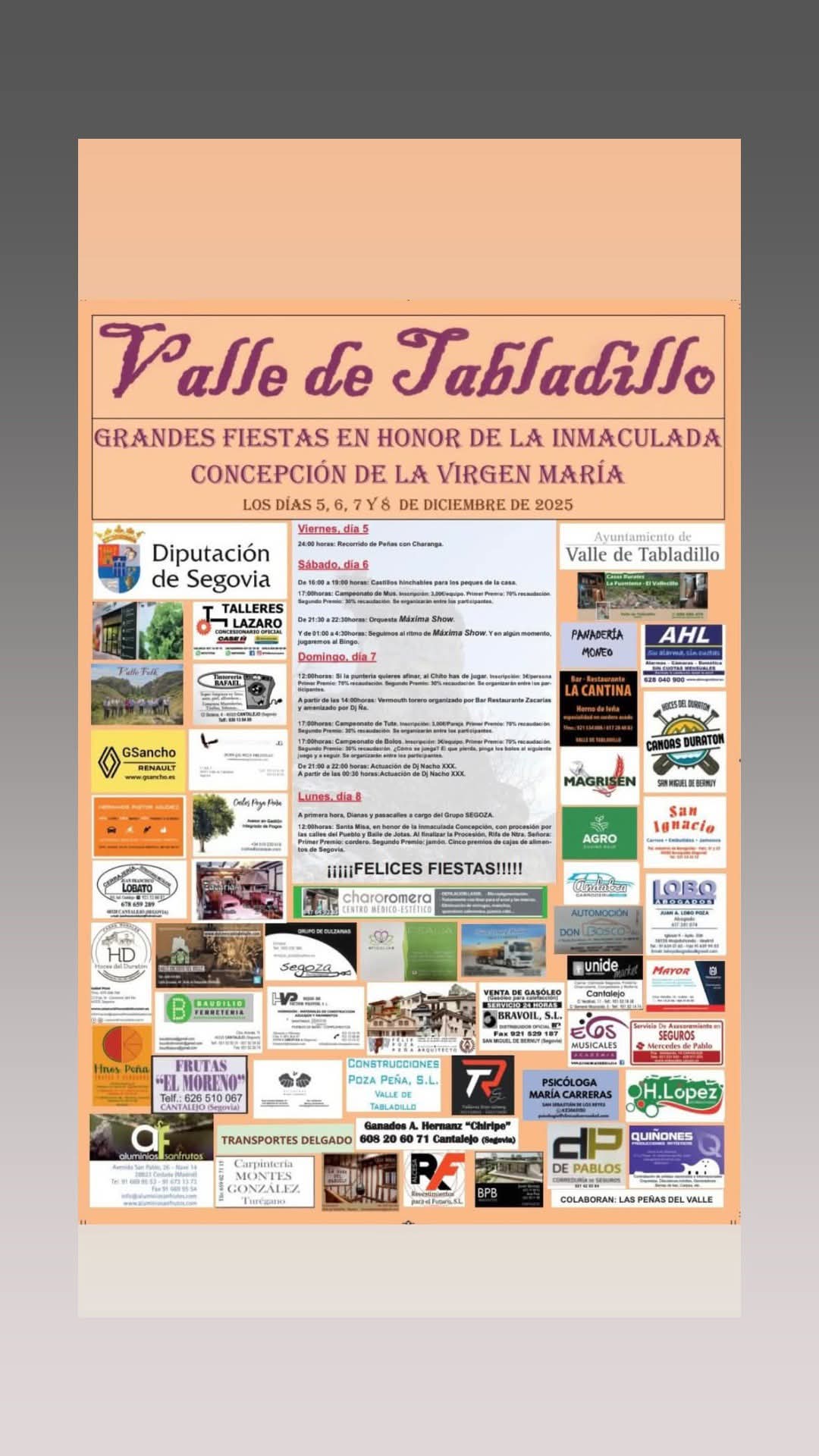 Fiestas de la Inmaculada Concepción 2025 en Valle de Tabladillo ...